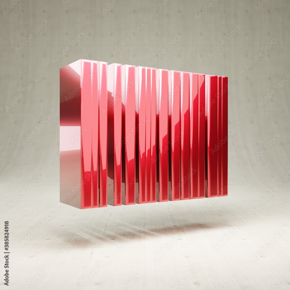 Barcode icon. Red glossy metallic Barcode symbol isolated on white ...