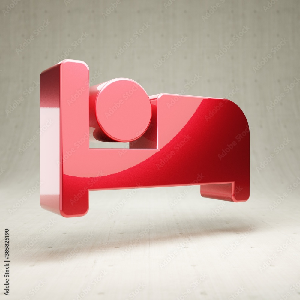 Bed icon. Red glossy metallic Bed symbol isolated on white concrete ...