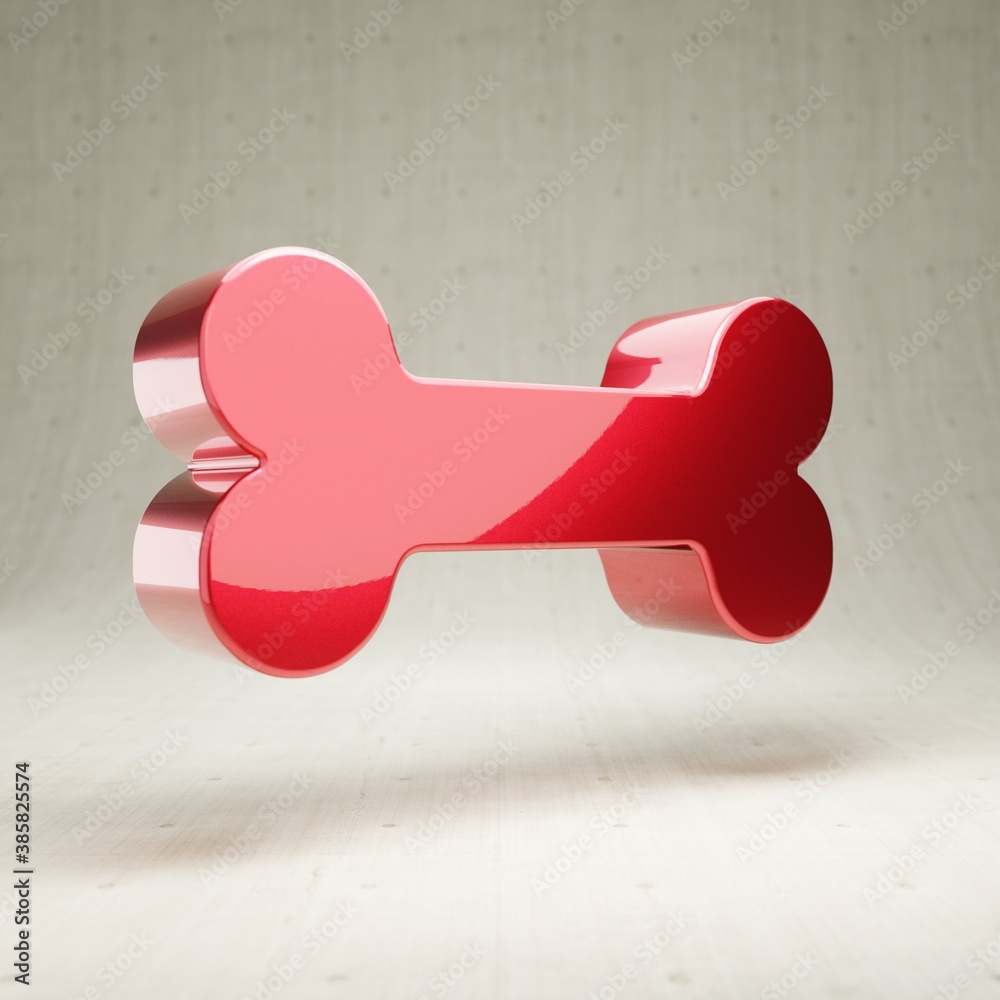 Bone icon. Red glossy metallic Bone symbol isolated on white concrete ...