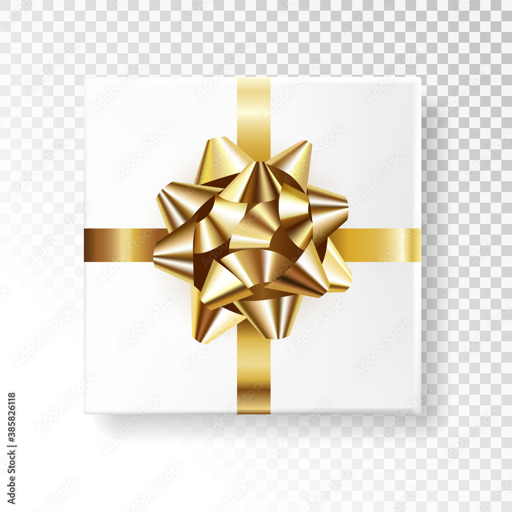 Gift box with golden ribbon and shadow isolated on transparent ...