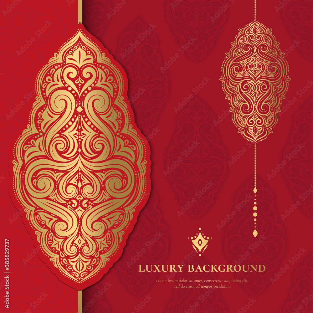 Red and gold luxury background. Indian pattern template. Vector ...