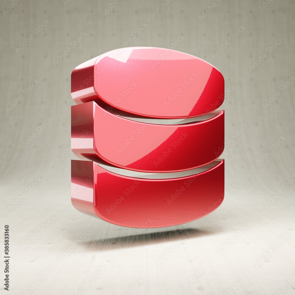 Database icon. Red glossy metallic Database symbol isolated on white ...