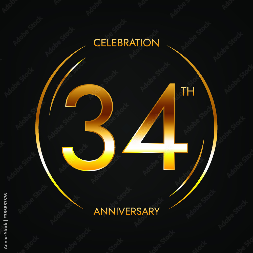 34th anniversary. Thirty-four years birthday celebration banner in ...