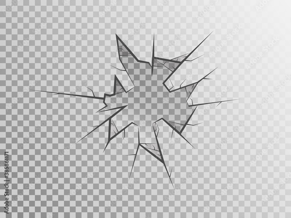 Broken glass on transparent backdrop. Cracked window concept. Realistic ...