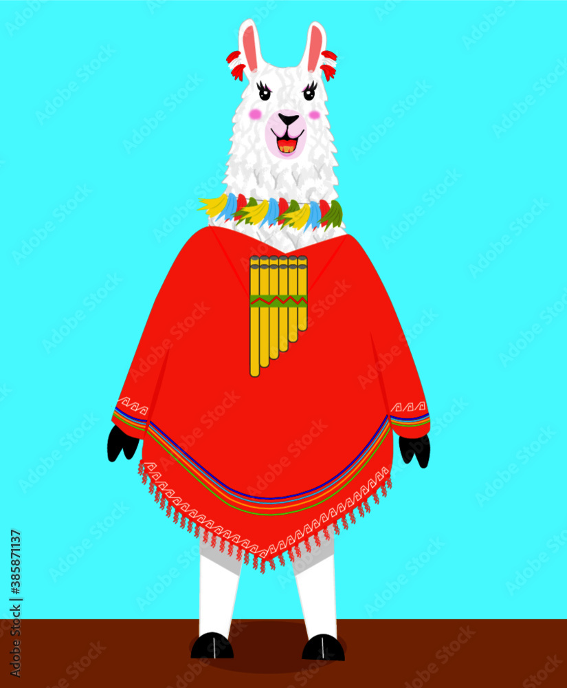 llama andina animada sonriente con poncho Stock Vector | Adobe Stock