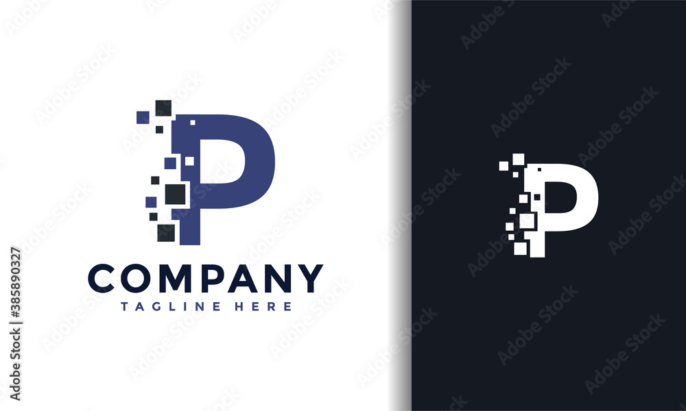 Letter P pixels tech logo Stock Vector | Adobe Stock