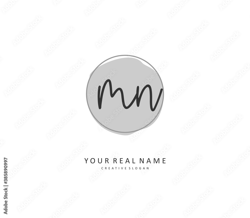 M N MN Initial letter handwriting and signature logo. A concept ...