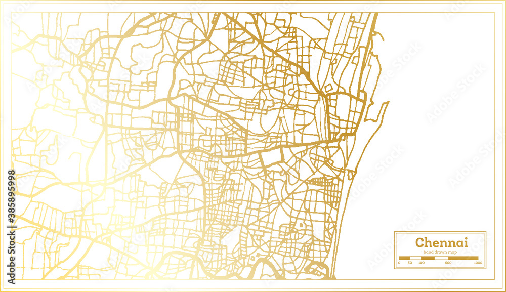 Chennai India City Map in Retro Style in Golden Color. Outline Map ...