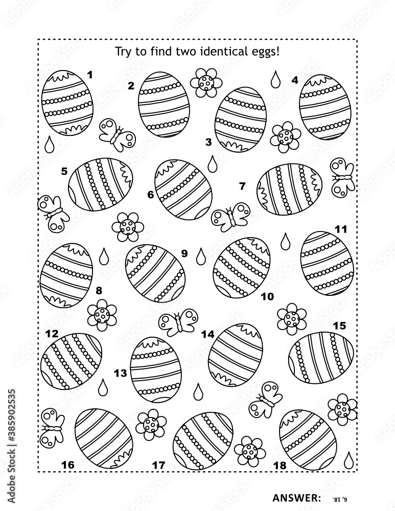 Activity sheet: Try to find two identical Easter eggs! Answer included ...