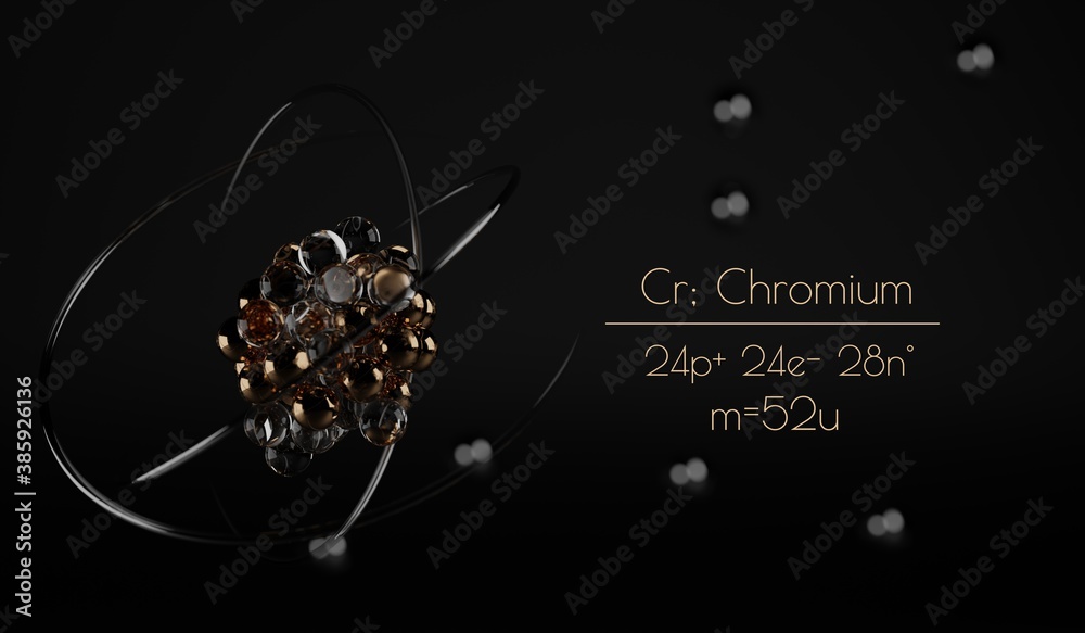 A stylized Chromium atom visualization, with the number of protons ...