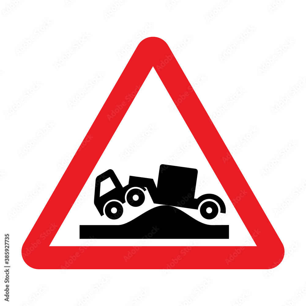 Risk of grounding at level crossing ahead road sign. Vector ...