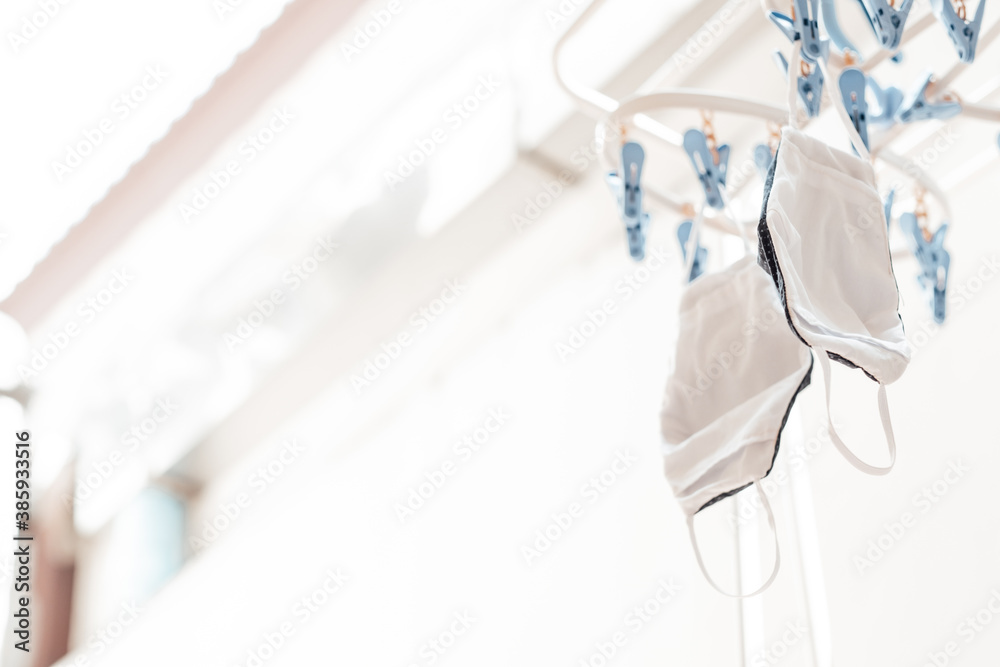 Cotton cloth mask hanging outdoor after the used and washing. fabric ...