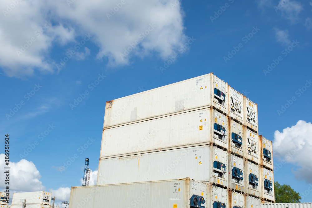 Refrigerated containers. Cargo container yard. cargo shipping container ...