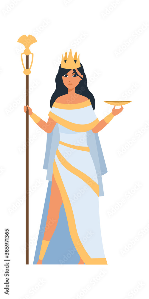 Vetor de Hera Greek goddess. Cartoon ancient mythology character. Cute ...