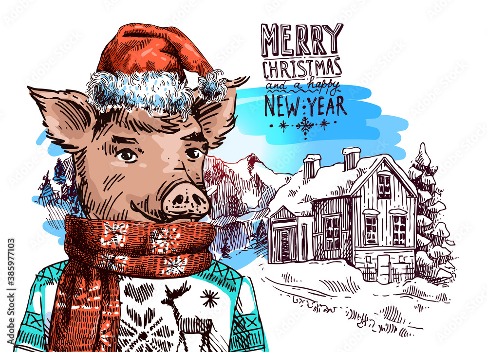 Pig dressed illustration. Hand drawn humanized piglet. Stock Vector ...