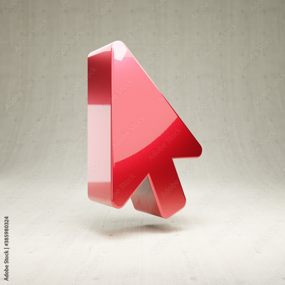 Mouse Pointer icon. Red glossy metallic Mouse Pointer symbol isolated ...