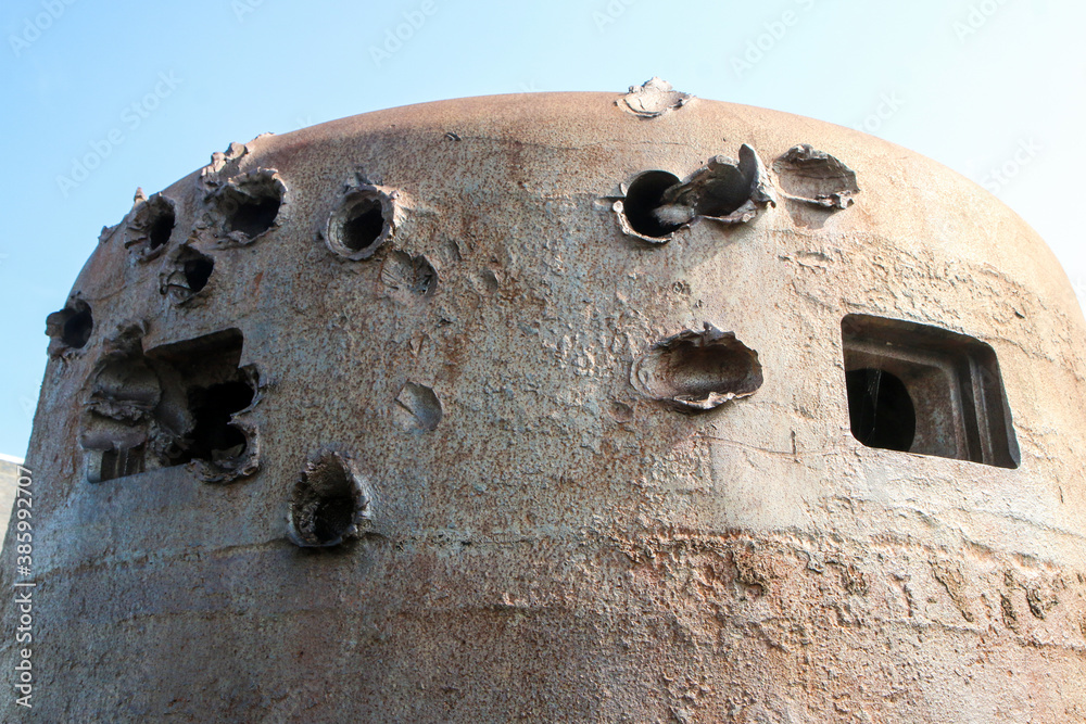 The bullet holes in the armor of the bunker turret from second world ...