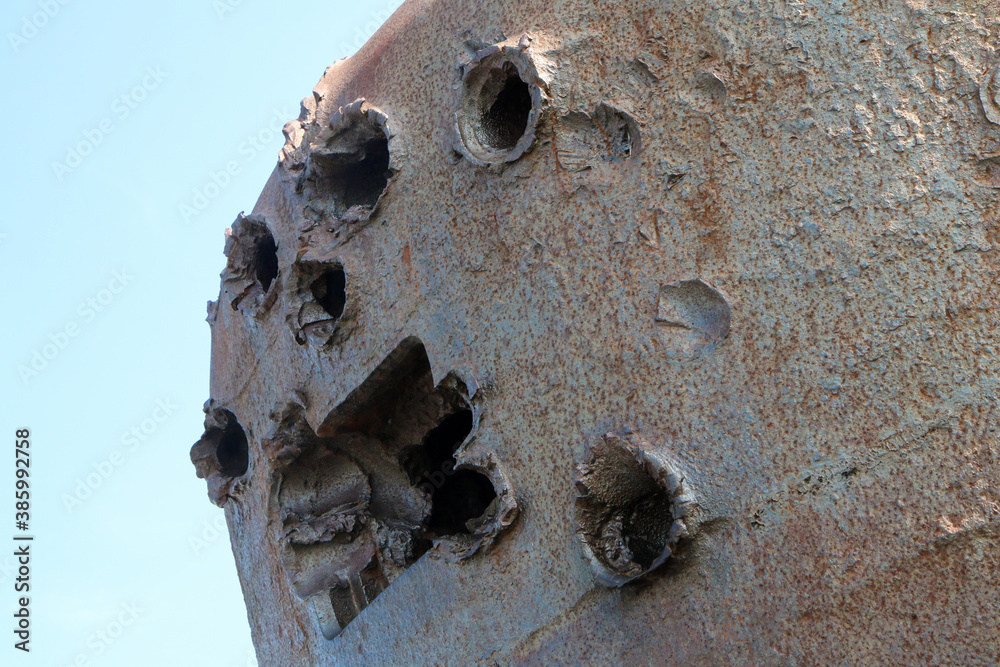 The bullet holes in the armor of the bunker turret from second world ...