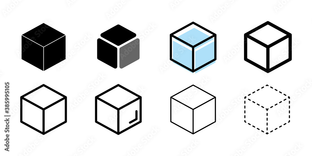 3d cube line vector icon. geometric linear logo sign. three-dimensional ...