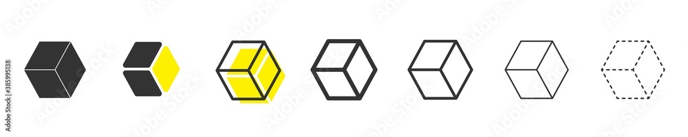 3d cube line vector icon. geometric linear logo sign. three-dimensional ...