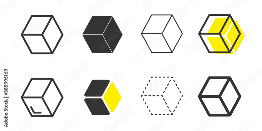3d cube line vector icon. geometric linear logo sign. three-dimensional ...