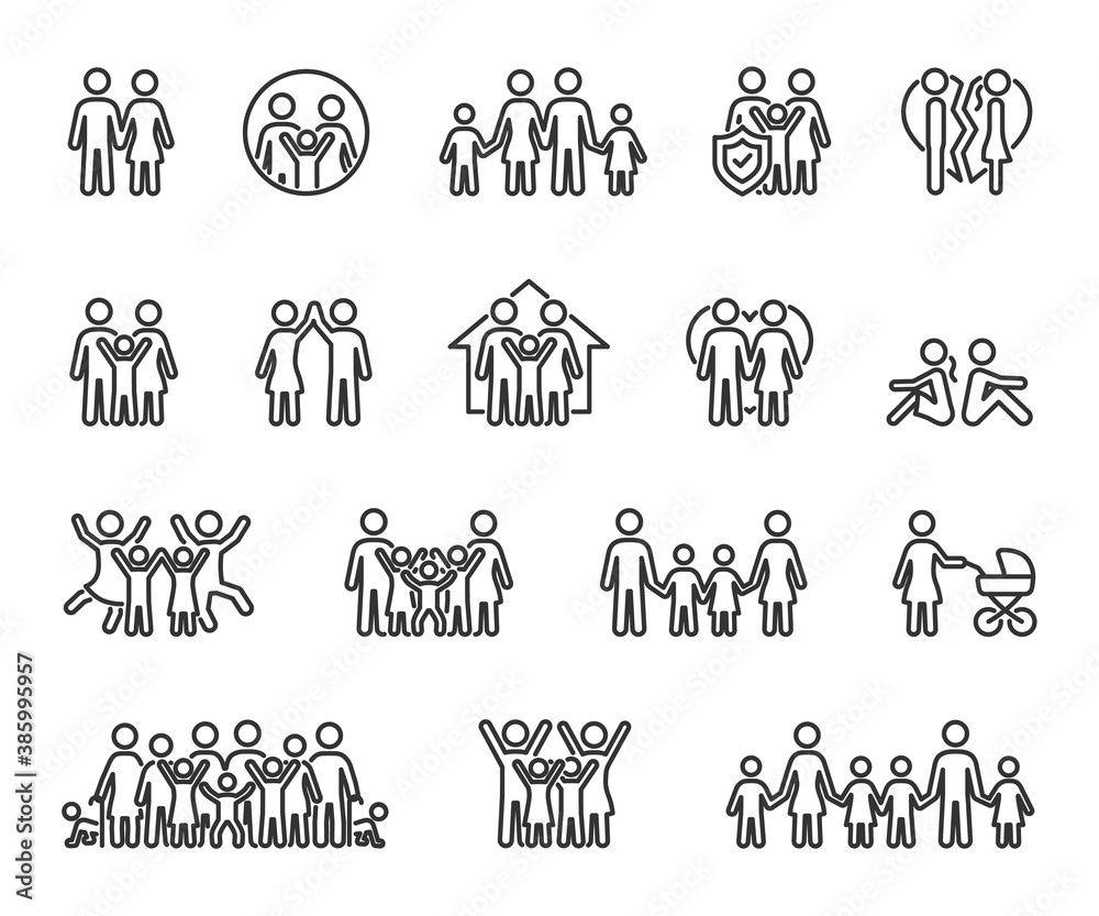 Vector set of family line icons. Contains icons couple in love, large ...
