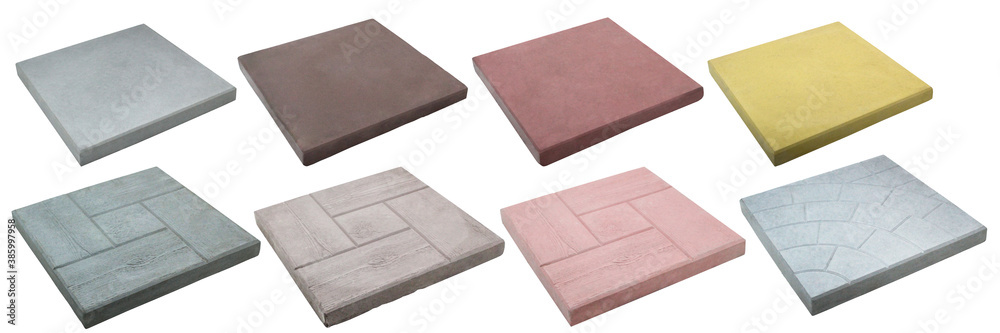 Sidewalk stone of different colors. Paving slabs Isolated white ...