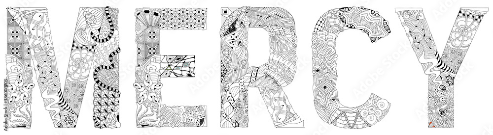 Word MERCY. Vector decorative zentangle object for coloring Stock ...