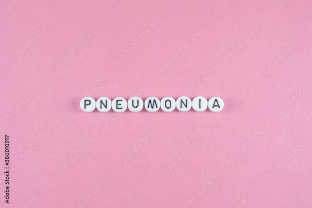 The inscription "Pneumonia" is laid out in a row of round white ...