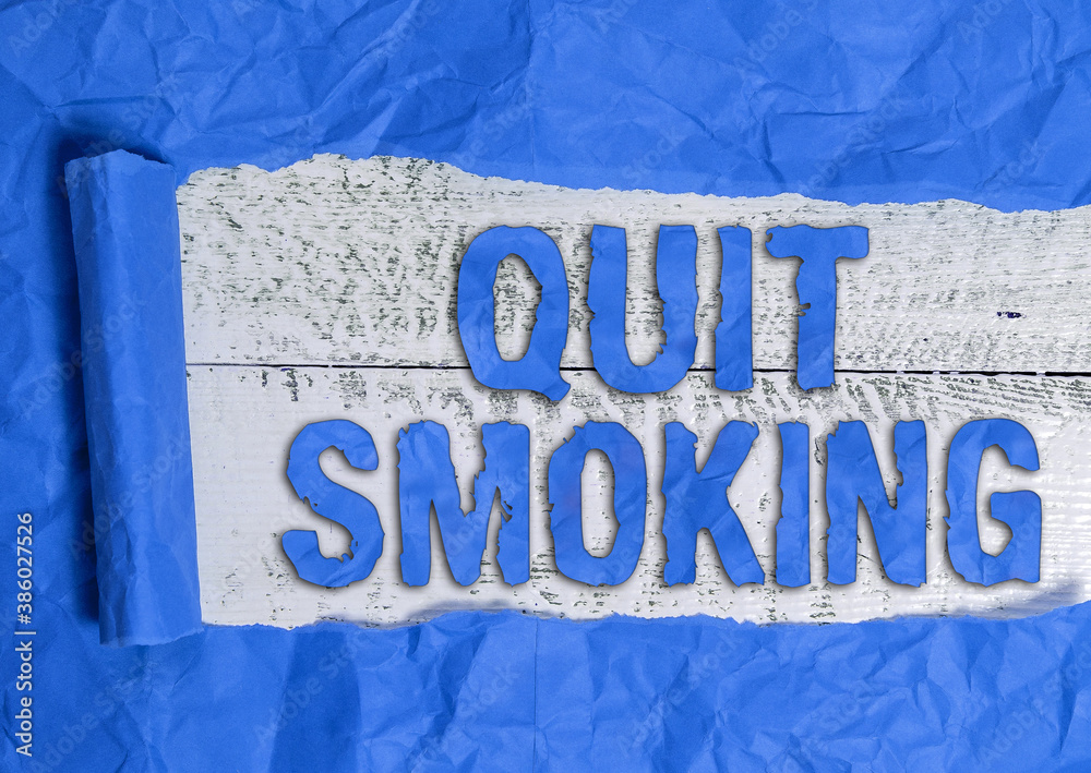 Text sign showing Quit Smoking. Business photo text Discontinuing or ...