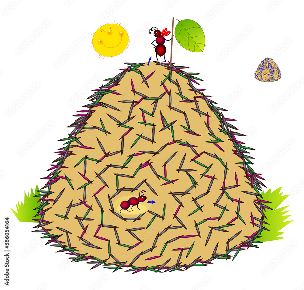 Logic puzzle game with labyrinth for children and adults. Help the ant ...