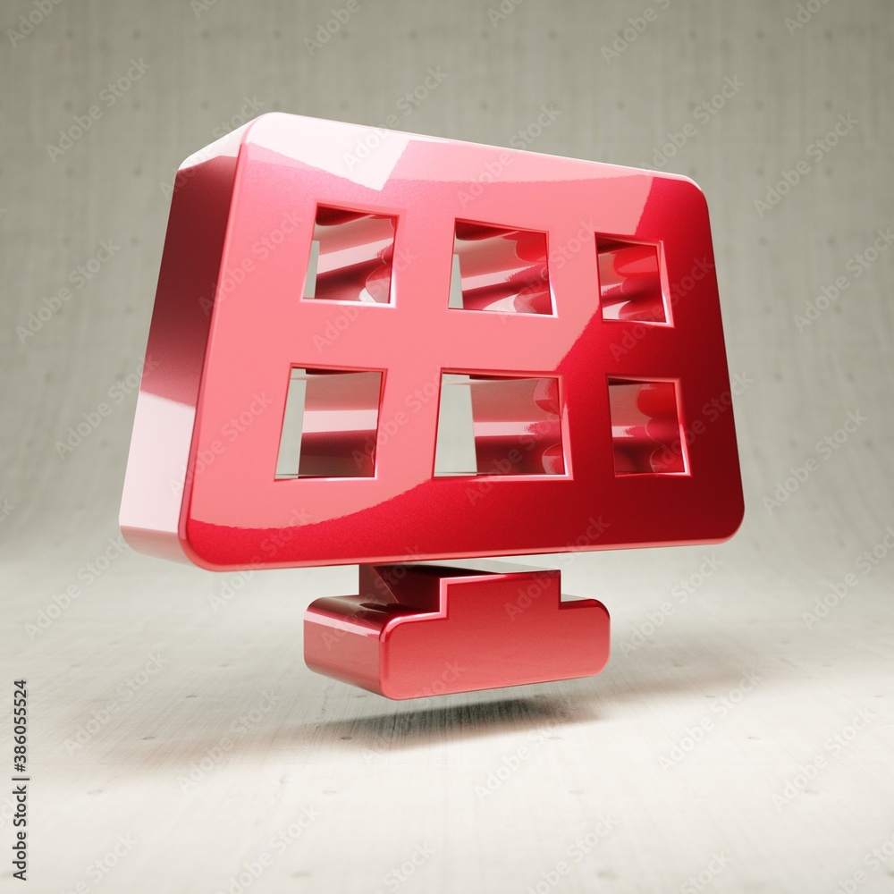 Solar Panel icon. Red glossy metallic Solar Panel symbol isolated on ...