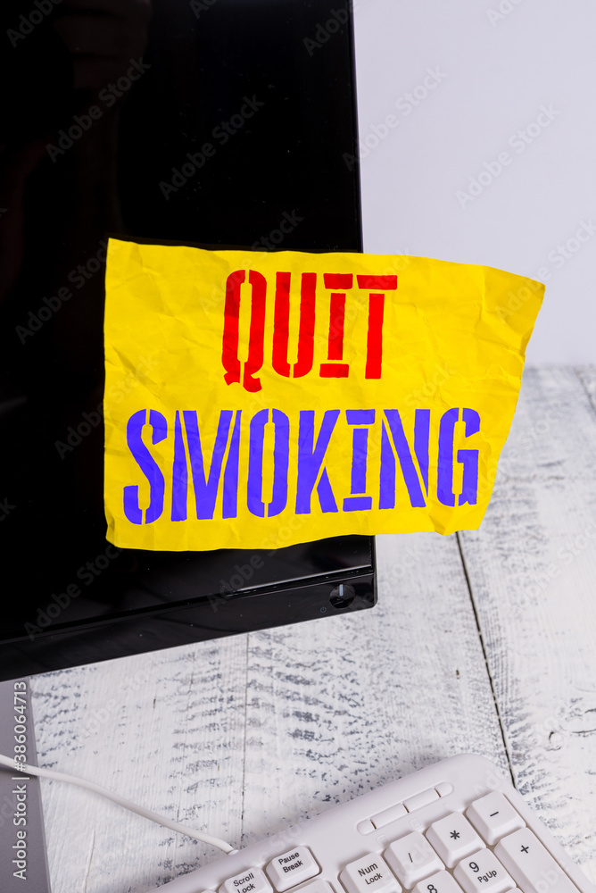 Writing note showing Quit Smoking. Business concept for Discontinuing ...