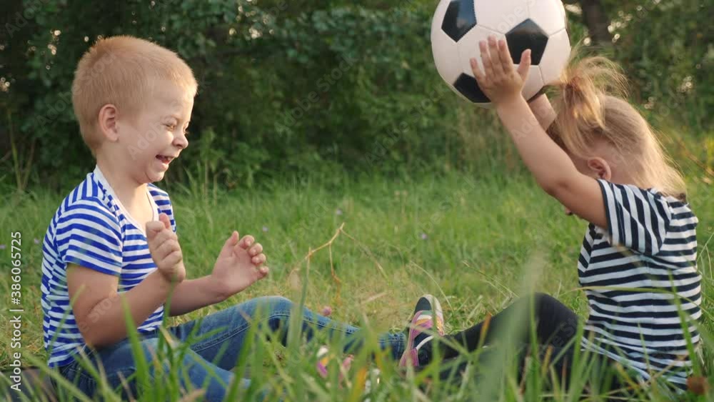 children in the park playing ball. happy family camping kid dream ...