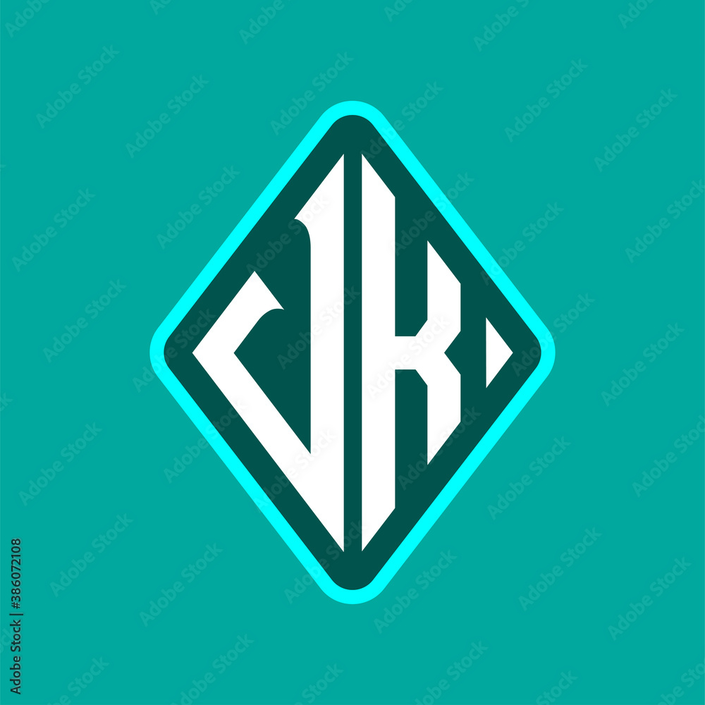 Colored monogram logo curved oval shape initial letter vk logo vector ...
