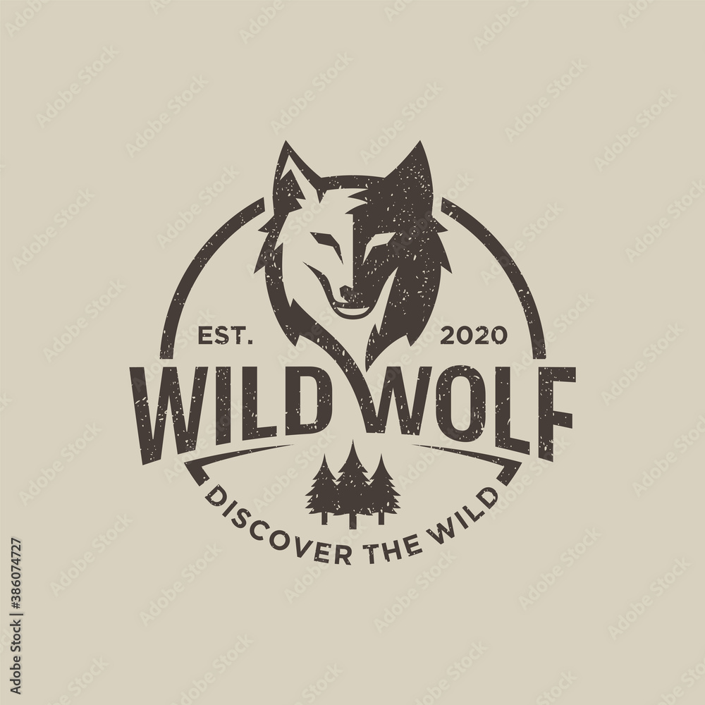 Vintage Wild Wolf Logo Vector Illustration Stock Vector | Adobe Stock