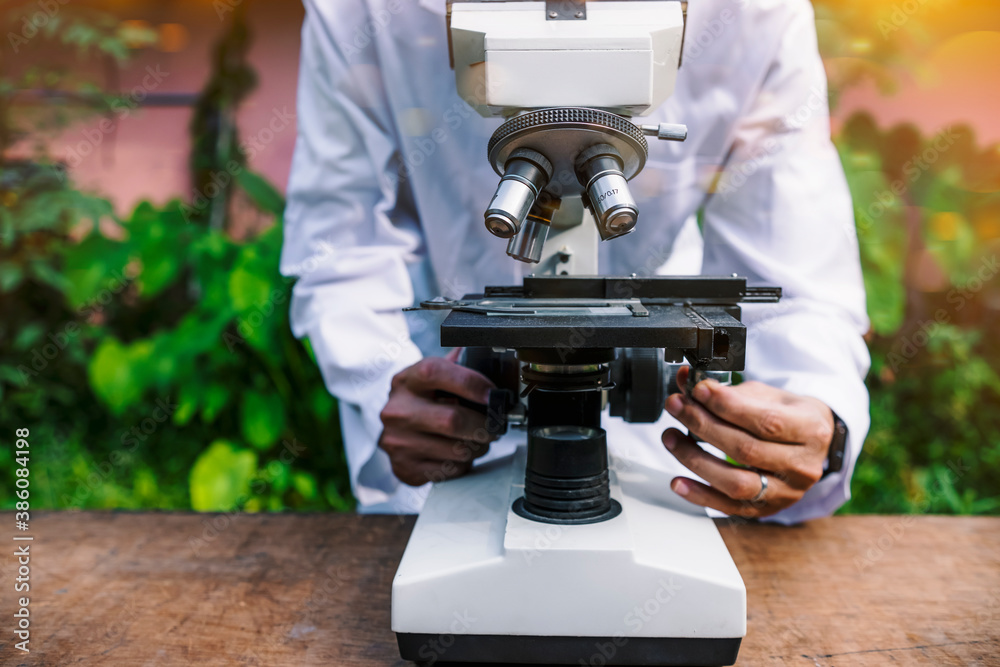 Medical healthcare scientist outdoor laboratory giving with cannabis ...