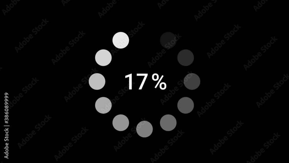 Circle rotating loading or progress bar icon. White dot ring on black ...