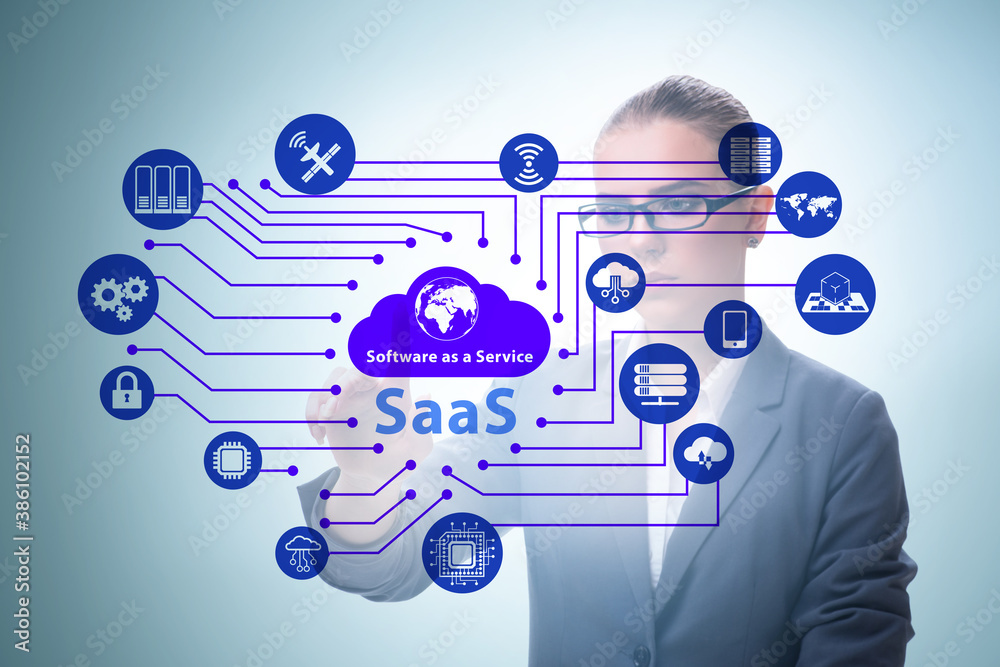Software as a service - SaaS concept with businesswoman Stock Photo ...