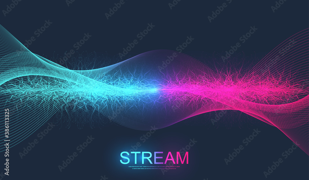 Digital streaming background, wave flow. Plexus stream background. Abstract dynamic motion lines ...