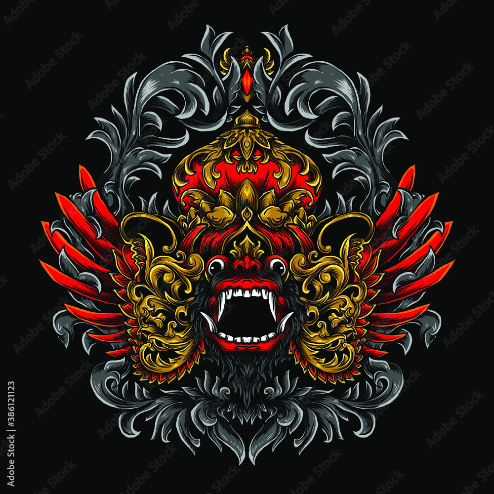 artwork illustration and t-shirt design barong engraved ornament ...