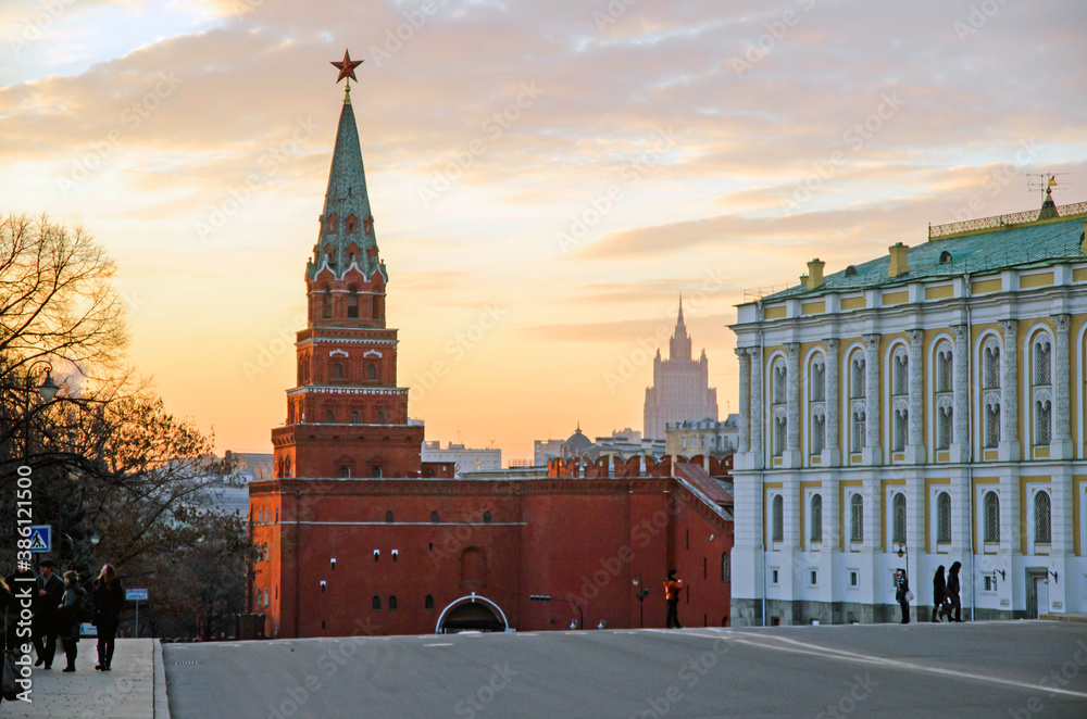 MOSCOW, RUSSIA - November 22, 2014: Inside Moscow Kremlin. Tourists ...