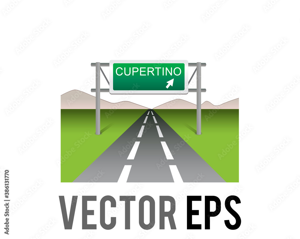 vector wide highway road with sign to Curpertino from person ...