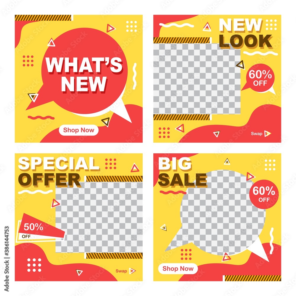 Set of Editable minimal square banner template. Geometric and liquid ...