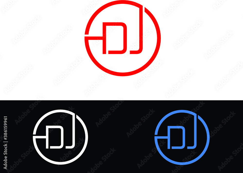 DJ Circular Letter Logo with Circle Design and Black red gold color ...