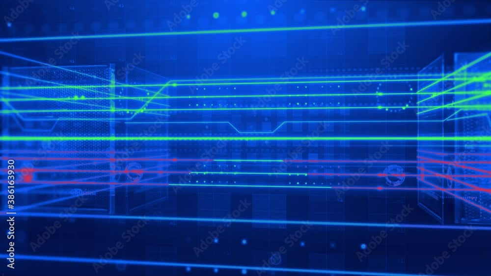3D Digital server room data center. Technology base abstract. Computer ...