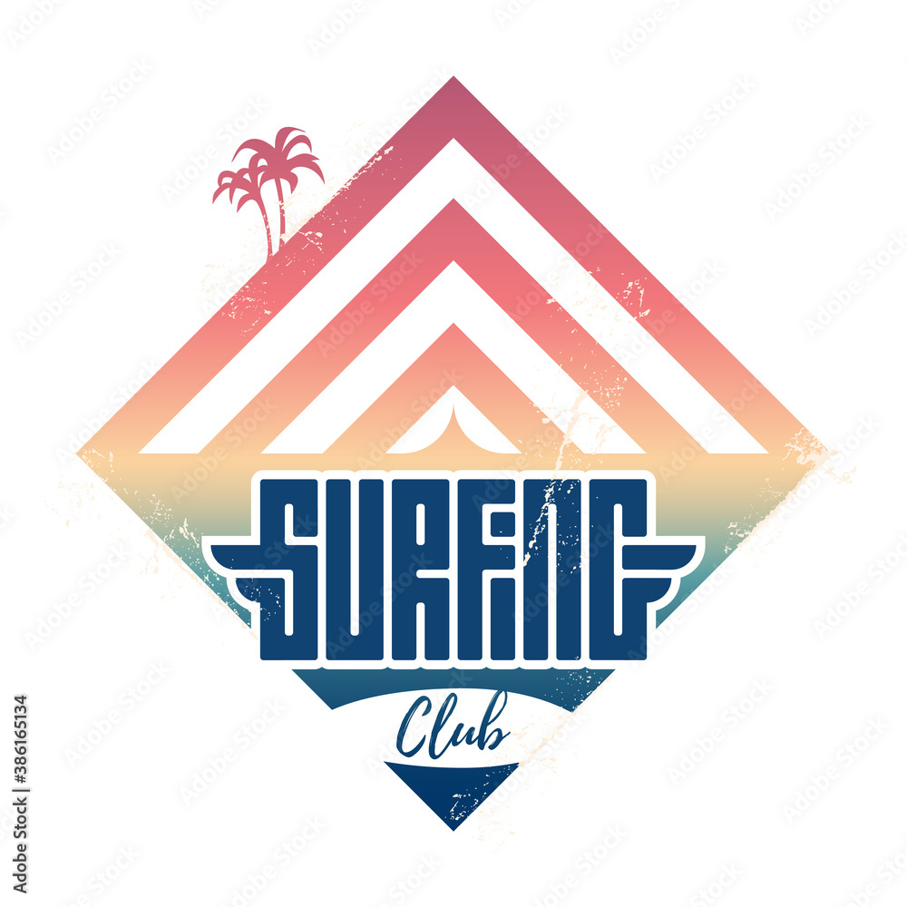 Surfing Club - vintage label. California west coast surfers. Pacific ...