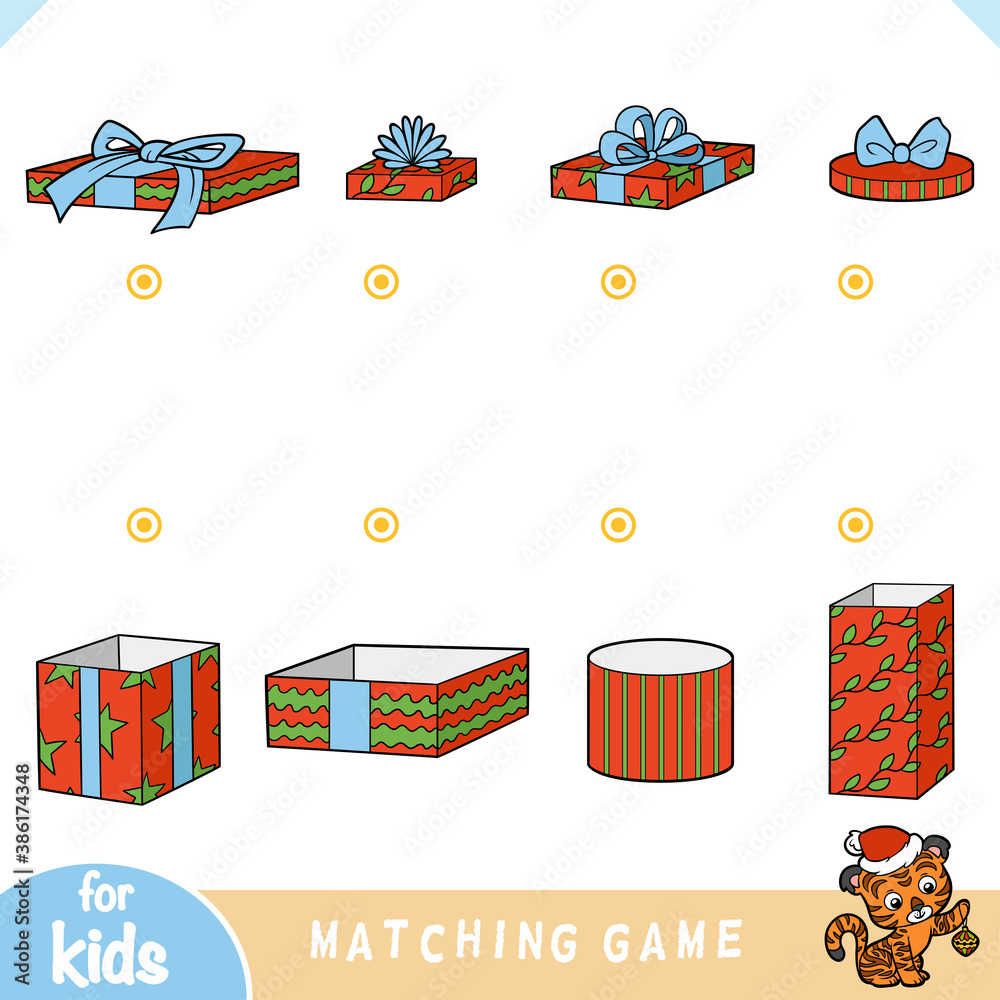Matching game, education game for kids. Connect box lids and gift boxes ...