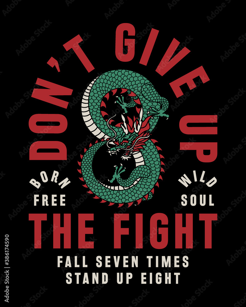 Asian Style Dragon Illustration with Slogans Artwork on Black ...