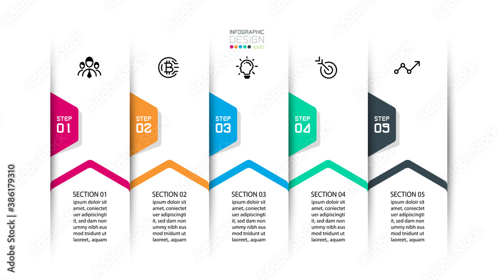 5 steps label modern design to explain the working process of various ...
